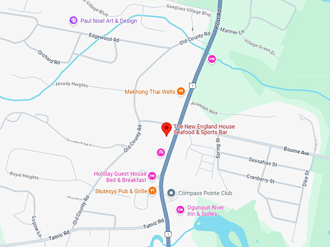 the new england house seafood & sports bar map