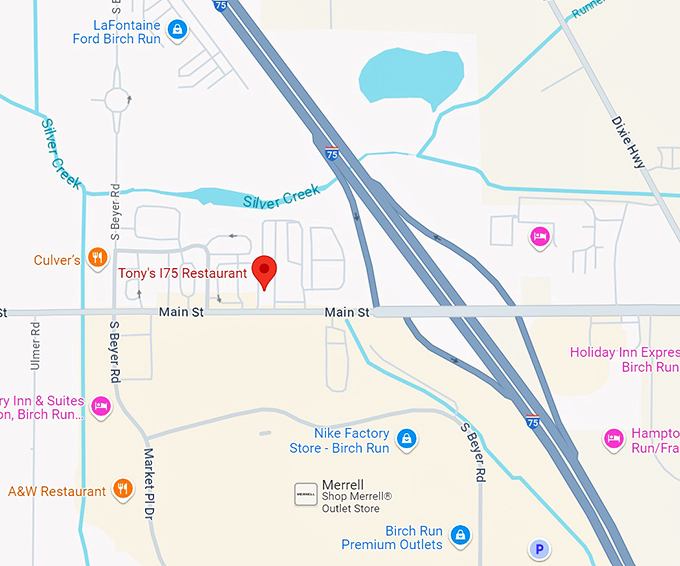 tony's i75 restaurant 10 map