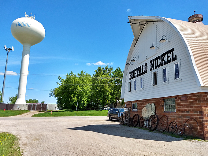Welcome to Buffalo Nickel Antiques, where history meets whimsy in a barn-shaped wonderland. It's like your eccentric aunt's attic, but with price tags!