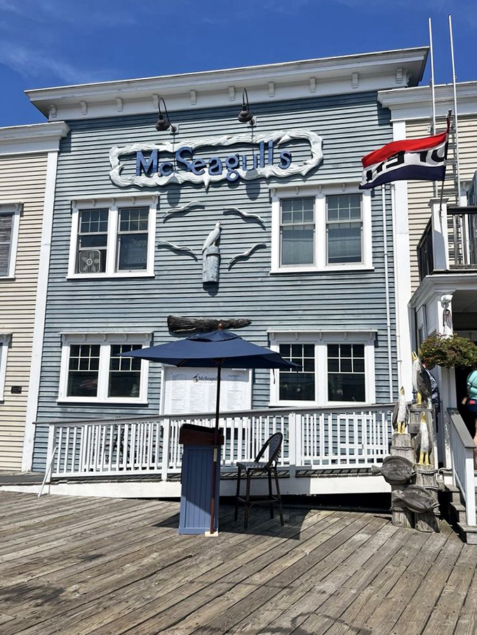 Ahoy, seafood lovers! McSeagull's stands tall, a beacon of culinary delight in Boothbay Harbor. Its weathered charm whispers tales of countless satisfied diners and ocean breezes.