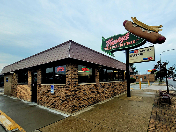 Welcome to hot dog heaven! Henry's iconic sign promises "a meal in itself," and boy, does it deliver.
