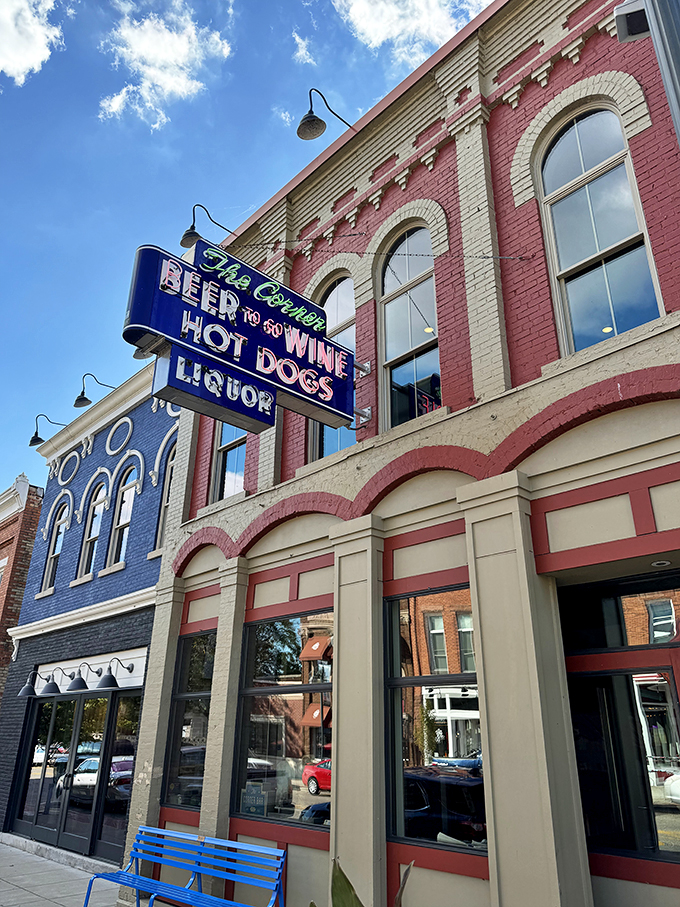 "Hot dogs and liquor? It's like they read my diary!" The Corner Bar's neon sign promises a feast for both stomach and spirit.