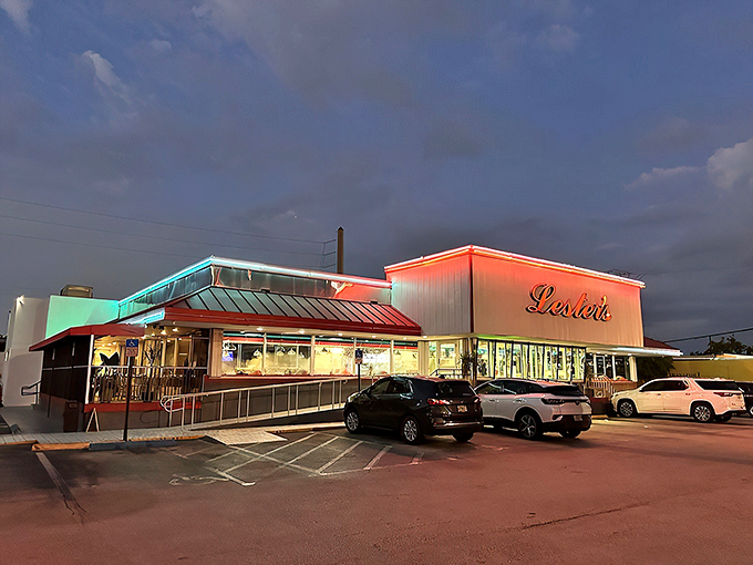 Welcome to Lester's, where the neon sign shines brighter than the Florida sun! This retro gem has been serving up slices of Americana since 1967.