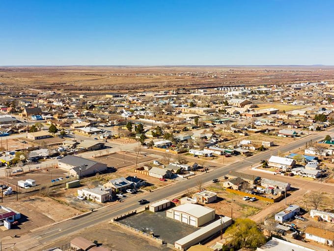 Holbrook: Where the Wild West meets the Flintstones. This aerial view showcases a town that's part frontier outpost, part prehistoric playground. Photo credit: Kayak.com