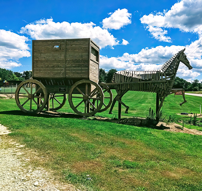 "Honey, I blew up the buggy!" This colossal Amish horse and carriage gives new meaning to the phrase "go big or go home."