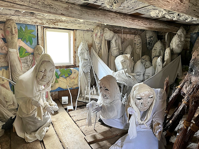 Step into a world where papier-m&acirc;ch&eacute; dreams come alive. These ghostly figures seem poised to share ancient wisdom or perhaps just a really good knock-knock joke.