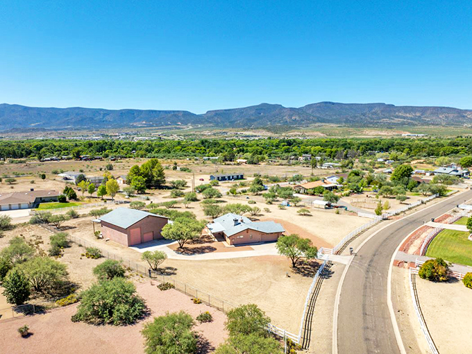Sprawling desert meets civilization in this aerial view of Camp Verde, where modern homes nestle against the rugged Arizona landscape.