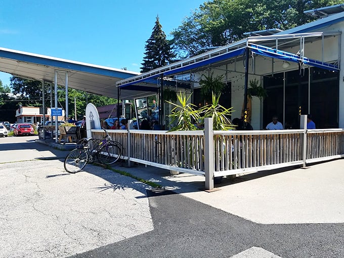 Welcome to The Spot, where Vermont charm meets California cool. This unassuming facade hides a culinary wonderland that'll make your taste buds do the cha-cha!