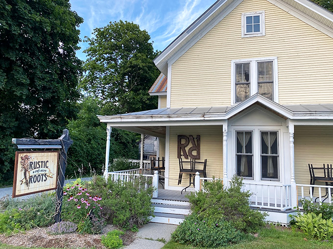 Welcome to Rustic Roots, where Vermont charm meets culinary magic. This yellow farmhouse is like a warm hug for your taste buds!