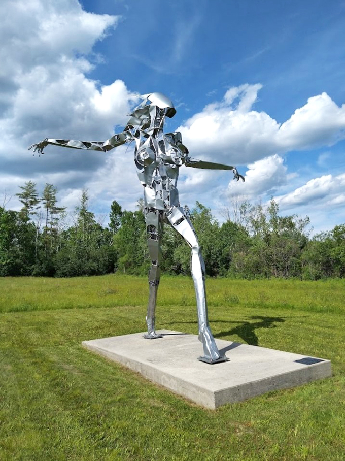 Shiny and chrome! This metallic marvel looks like the love child of the Tin Man and a modern dance troupe.