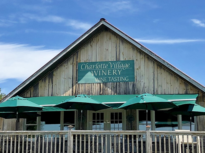 Welcome to wine wonderland! This rustic barn isn't hiding moonshine, but something far more delightful - a treasure trove of fruit wines.
