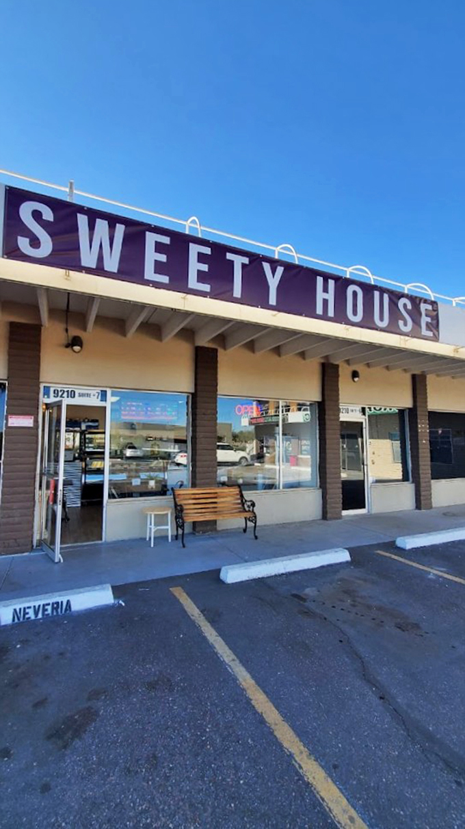 A welcoming storefront that promises sweet treasures within, Sweety House's simple exterior belies the delectable delights awaiting inside.