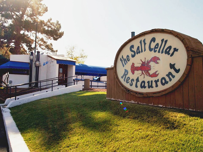 Welcome to seafood paradise! The Salt Cellar's unassuming entrance is like finding Atlantis in the Arizona desert.