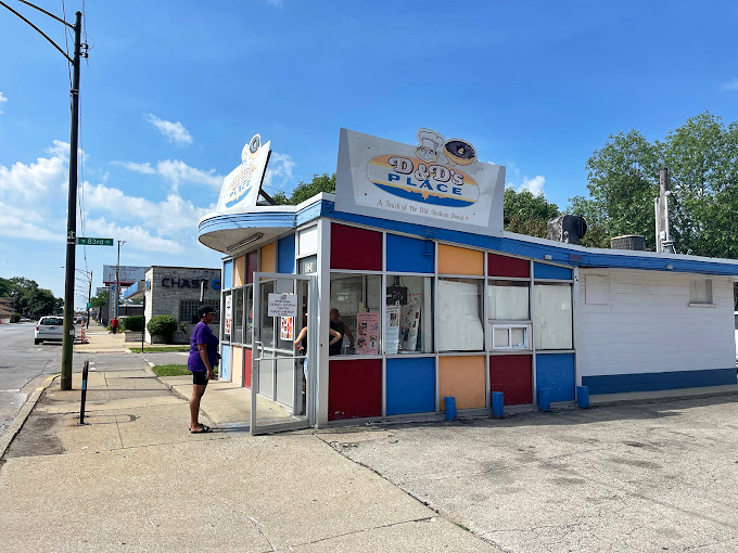 Like a retro rainbow landed in Chicago, D&D's Place stands proud with its technicolor panels and promise of sweet delights.