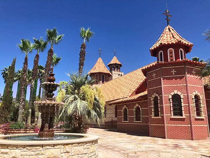 A Greek island getaway or Arizona desert mirage? This stunning monastery will have you double-checking your GPS!