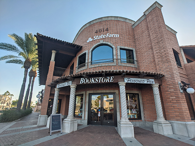 Welcome to the literary oasis where mysteries bloom like desert flowers. The Poisoned Pen's exterior promises intrigue and adventure behind its doors.