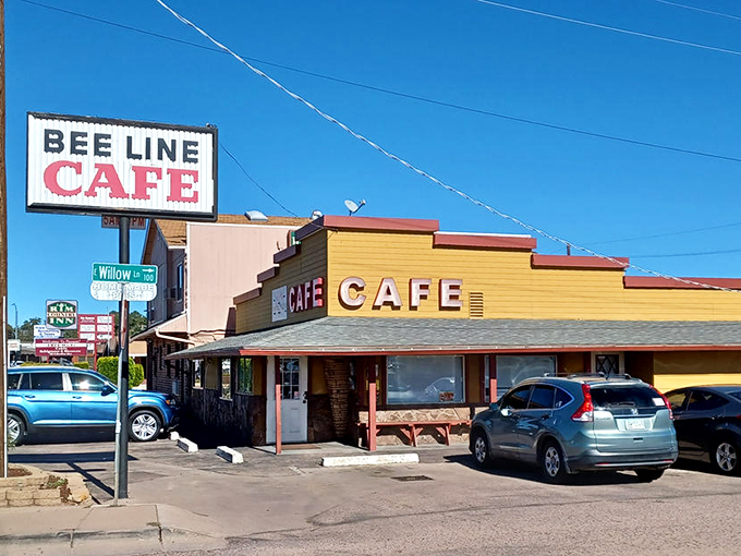 Welcome to the Beeline Cafe, where nostalgia meets your appetite! This charming exterior promises a trip down memory lane, served with a side of small-town hospitality. Photo credit: Ron Henley