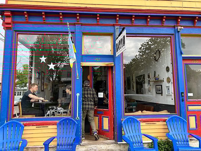 A blue beacon of baked bliss! Barrio Bakery's vibrant exterior is like a siren call to carb lovers everywhere.