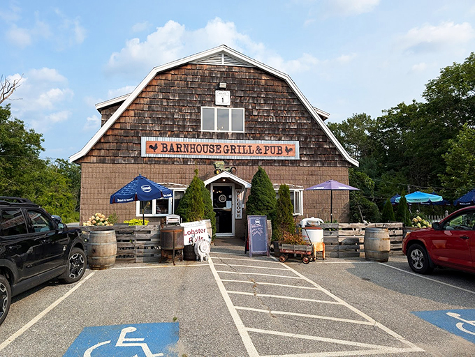 A rustic barn transformed into a culinary wonderland - where weathered shingles and wooden barrels set the stage for unexpected flavors.
