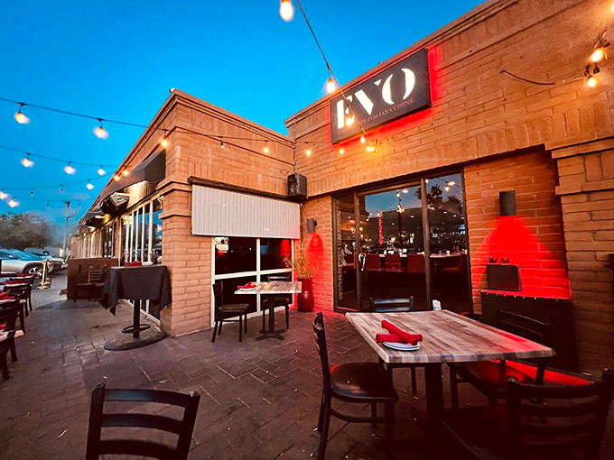 Welcome to EVO, where the Arizona sunset meets Italian charm. This brick-walled beauty is like a warm hug for your taste buds, complete with twinkling lights that rival the desert stars. Photo credit: EVO Old Town Scottsdale