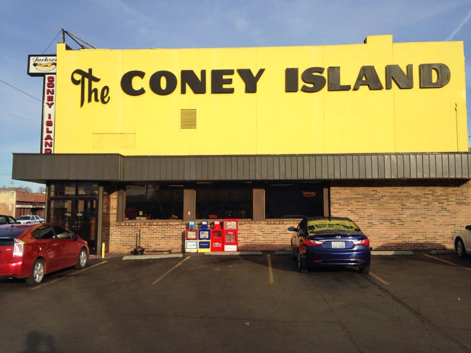 A beacon of breakfast bliss! This sunny yellow building isn't just a hot dog haven&mdash;it's a morning meal mecca waiting to be discovered.