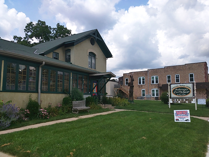 A storybook come to life! Anderson's Candy Shop beckons with its charming yellow exterior, promising sweet adventures within. Willy Wonka, eat your heart out!