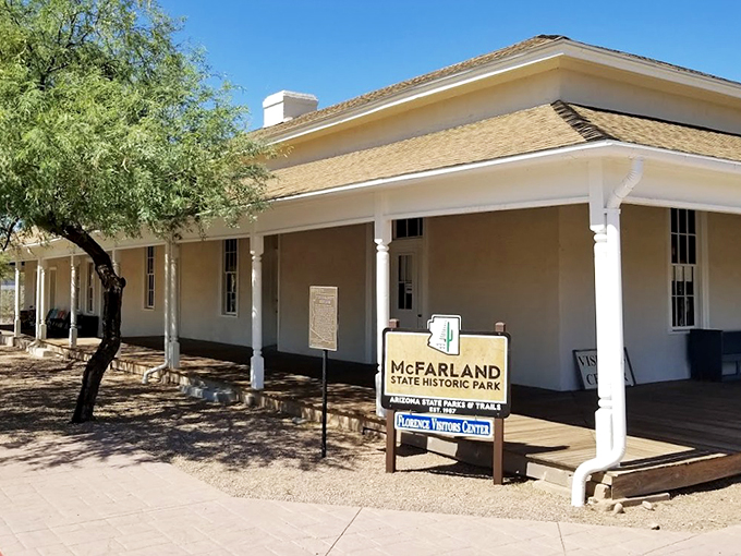 The stately white columns and wraparound porch of McFarland State Historic Park welcome visitors like an old friend sharing stories of Arizona's past.