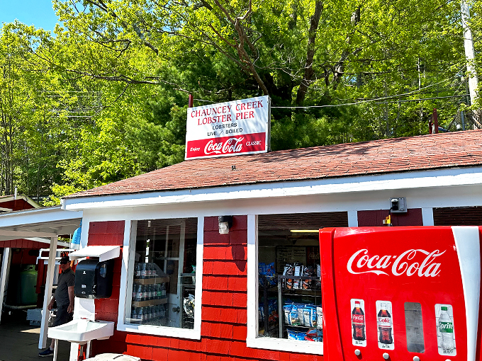 A seafood lover's dream come true! This charming red lobster shack perched on the water's edge is like a postcard come to life.