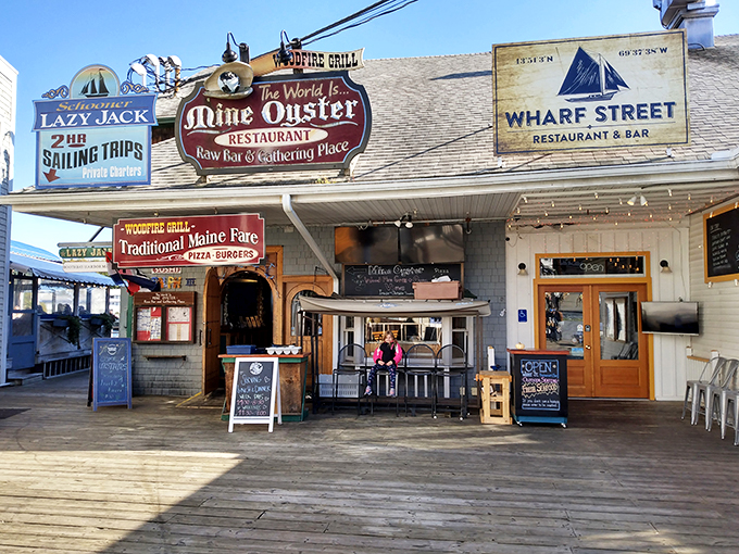 A seafood lover's paradise nestled on Boothbay Harbor's waterfront, where weathered wood and nautical charm create the perfect Maine moment.