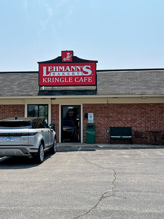 Where sweet dreams and flaky pastries come true: Lehmann's Bakery Kringle Cafe, a humble facade hiding Wisconsin's tastiest treasures.
