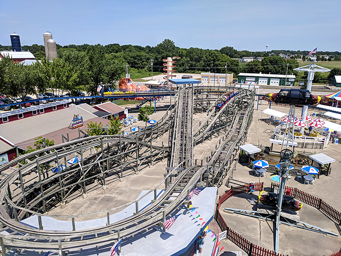 Twists, turns, and thrills: The Mad Mouse roller coaster at Little Amerricka offers a wild ride through a charming slice of Americana.