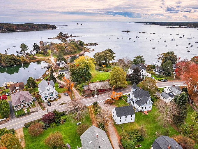 Kittery's waterfront looks like a New England postcard come to life, with white clapboard houses and boats dotting the peaceful harbor.