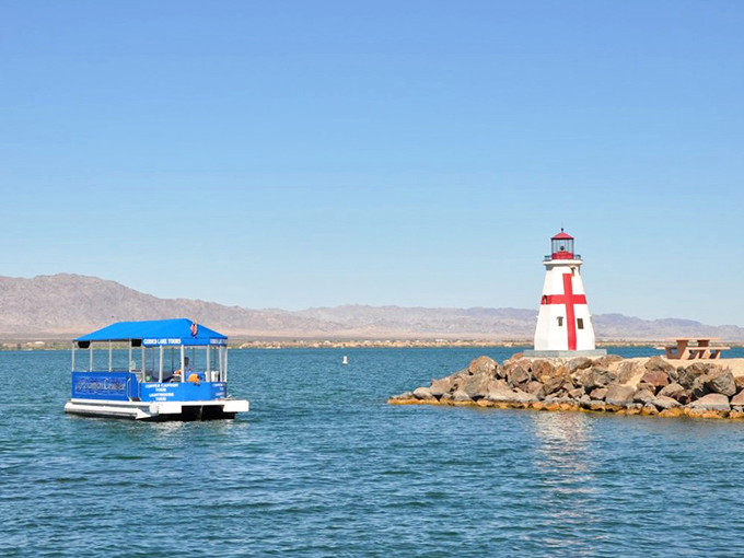 Who needs the coast when you've got this? Lake Havasu's crystal waters and mini-lighthouse create a postcard-perfect Arizona oasis.