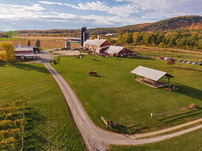 Vermont's version of Napa Valley? You bet your sweet grapes! This aerial view showcases Boyden Valley's picturesque charm, where wine dreams come true amidst rolling hills and rustic barns.