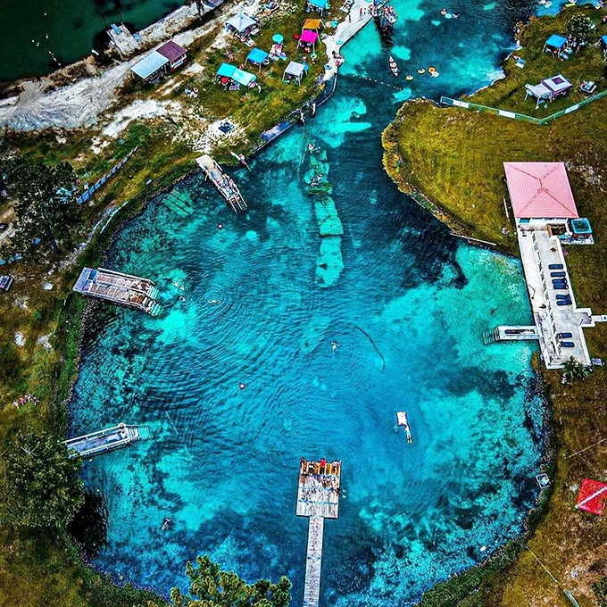 Aerial view of paradise? Nope, just Vortex Spring on a Tuesday. This aquatic wonderland is like Mother Nature's own water park, minus the overpriced snacks. Photo credit: Springs In Florida
