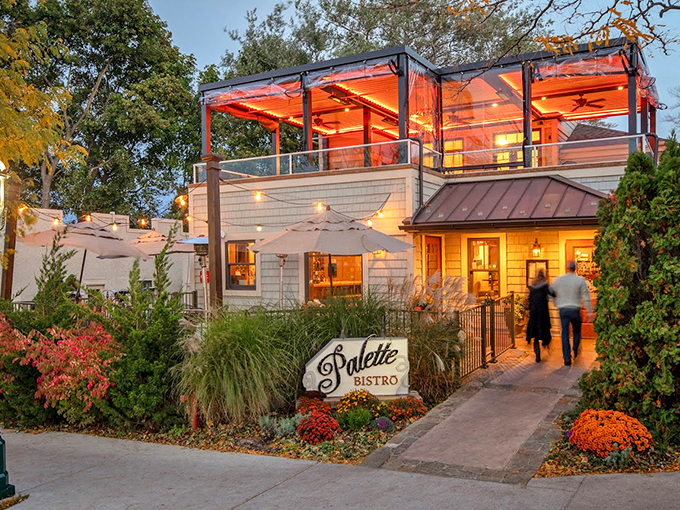 Twilight magic at Palette Bistro! This charming facade could make even the Grinch's heart grow three sizes. Talk about curb appeal!