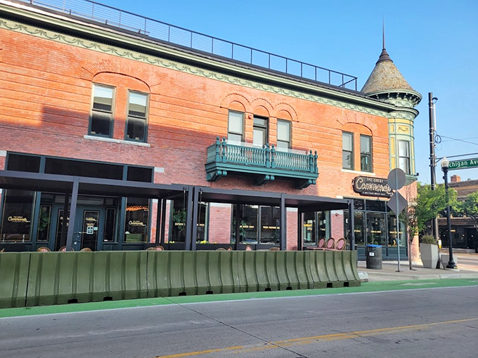 Step into a time machine disguised as a restaurant! The Great Commoner's brick facade and charming turret transport you to a delicious era of culinary excellence.