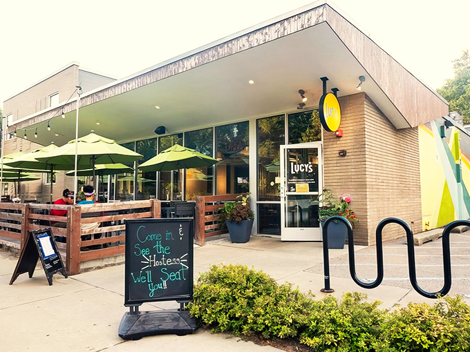 Welcome to Lucy's, where the charm is as inviting as the aroma of freshly brewed coffee. This modern facade houses a world of culinary delights waiting to be discovered.