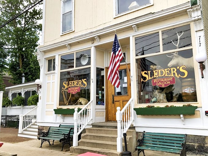 Step right up to Sleder's, where history and hunger collide! This cream-colored time capsule has been serving up smiles since 1882.