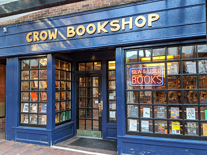 Welcome to Crow Bookshop, where the books are stacked higher than your TBR pile! This charming blue storefront is a bibliophile's dream come true.