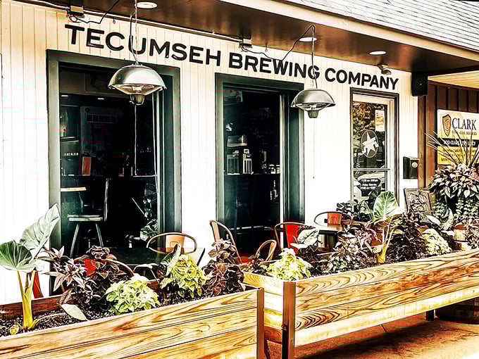 Welcome to beer paradise! Tecumseh Brewing Company's charming facade is like a siren call to thirsty travelers and locals alike.