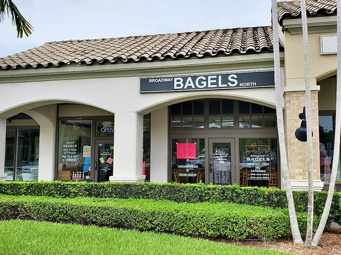 Welcome to carb paradise! Broadway Bagels beckons with its charming storefront, promising a taste of New York in the heart of Florida.