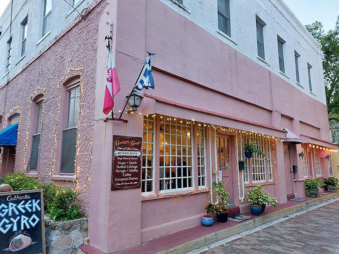 A pink paradise of pierogies! This charming corner spot looks like it was plucked from a European fairytale and dropped into sunny St. Augustine. Photo credit: M.F.