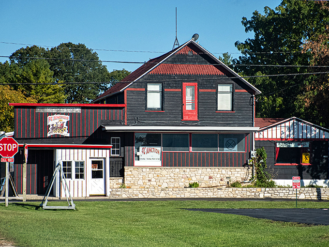 All aboard the flavor express! PC Junction's charming exterior promises a journey through comfort food and nostalgia, with a side of Wisconsin warmth.