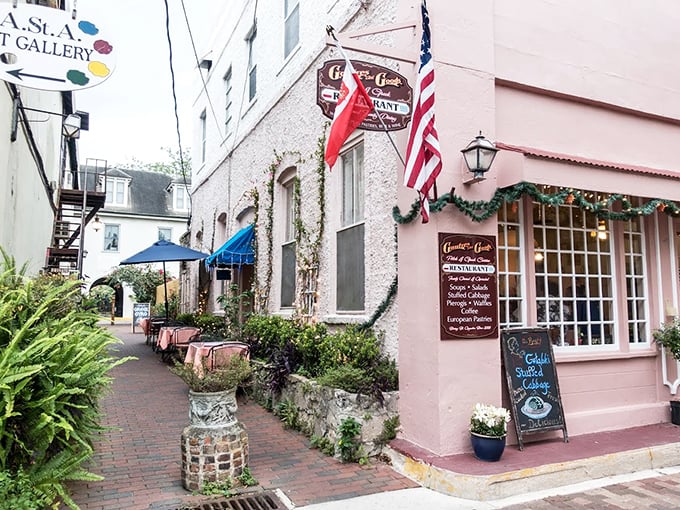 Step into a storybook! This charming pink facade isn't just eye candy&mdash;it's the gateway to Eastern European culinary bliss. Gaufres and Goods beckons with promises of pierogies and pastries. Photo credit: Tyrone