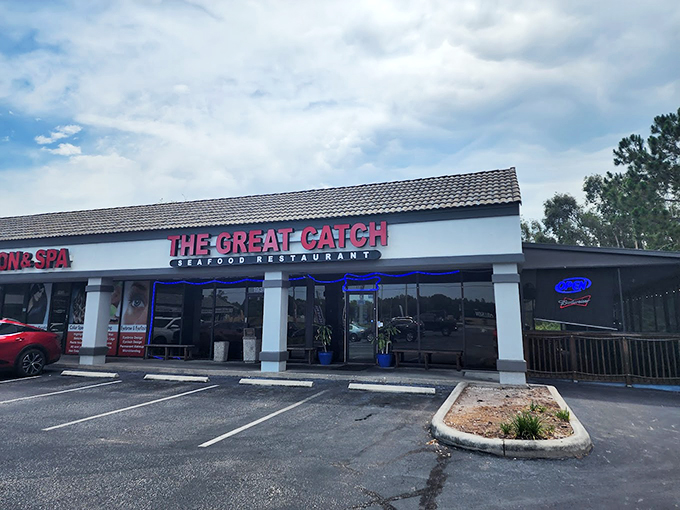 Welcome to seafood paradise! The Great Catch's unassuming storefront is like a treasure chest waiting to be opened. Photo credit: Trisha Miller
