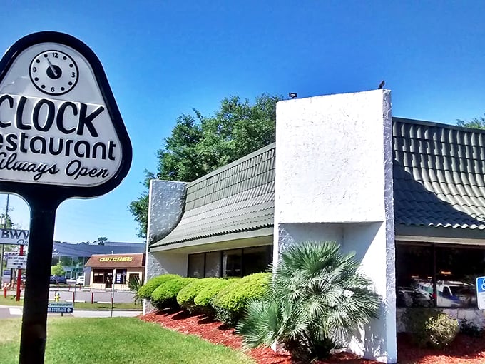 Time stands still at The Clock Restaurant, where the sign promises it's "Always Open." Looks like there's no excuse for missing breakfast now! Photo credit: Cindy DeVries