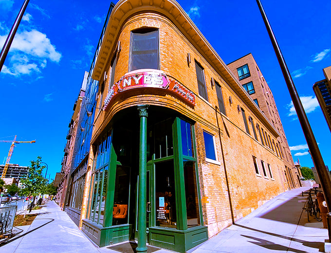 Nye's Bar: Where polka meets pierogi! This orange brick beacon of Polish-American culture stands proudly on the corner, inviting you to step back in time and indulge in some old-world charm.
