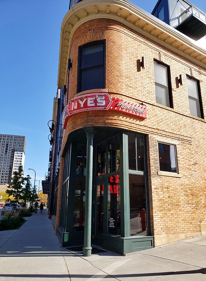 Nye's Bar: Where polka meets pierogi! This orange brick beacon of Polish-American culture stands proudly on the corner, inviting you to step back in time and indulge in some old-world charm.
