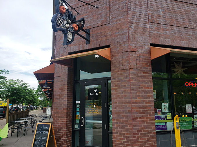Brick by delicious brick: Butter Bakery Cafe's exterior promises a cozy retreat from the bustling Minneapolis streets. That butterfly sign? It's not just for show&mdash;your taste buds are about to take flight!